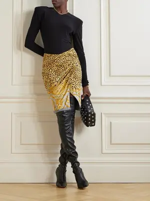 Versace Gathered Printed Jersey Skirt - Multi