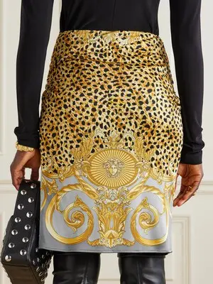 Versace Gathered Printed Jersey Skirt - Multi