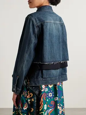 Sacai Layered Frayed Denim And Wool-felt Jacket