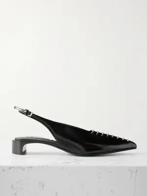 JIL SANDER Studded Glossed-leather Slingback Pumps