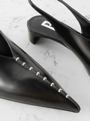 JIL SANDER Studded Glossed-leather Slingback Pumps