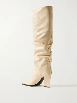 JIMMY CHOO Hart 85 Ruched Snake-effect Knee Boots