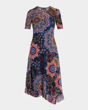Johnny Was Mesh Asymmetric Midi Dress - Padma | Editorialist