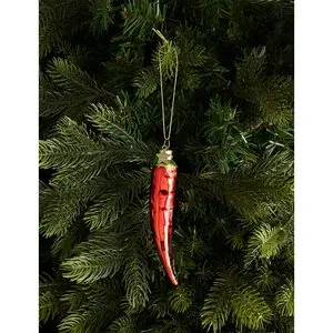 SELFRIDGES EDIT Red Chili Pepper Glitter-embellished Glass Christmas Decoration 13.5cm