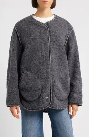 UGG Emmersyn Braid Trim Fleece Coat - Dark Ash