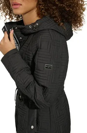 Karl Lagerfeld Paris Hooded Quilted Long Jacket