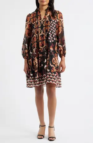 Julia Jordan Long Sleeve Chiffon Shift Dress