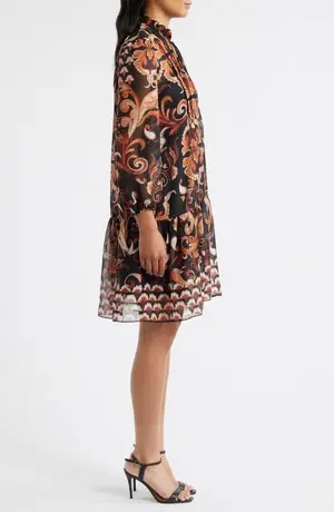 Julia Jordan Long Sleeve Chiffon Shift Dress