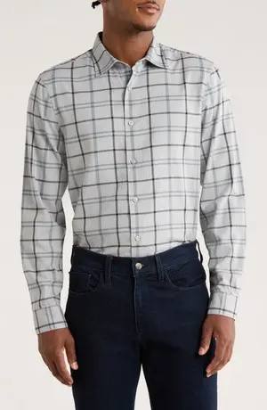 Nordstrom Flannel Button-up Shirt Grey Earl Grid Plaid