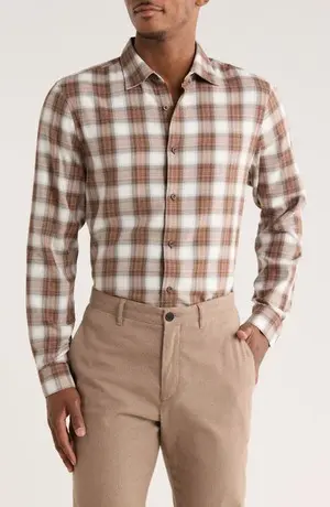 Nordstrom Flannel Button-up Shirt - Ivory- Brown Jeremy Plaid