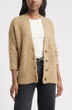 Treasure & Bond Oversized Nubby Cardigan - Tan Lead Combo