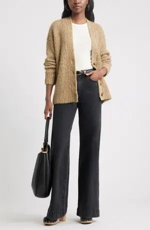 Treasure & Bond Oversized Nubby Cardigan - Tan Lead Combo