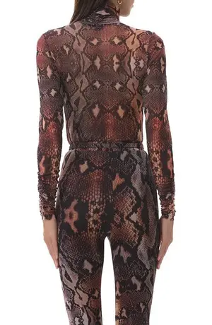 AFRM Julien Tie Neck Mesh Top - Scattered Snake