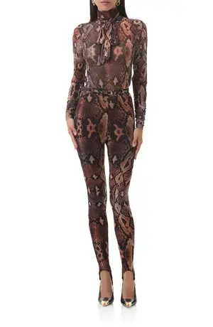 AFRM Julien Tie Neck Mesh Top - Scattered Snake