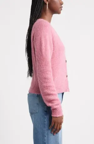 Treasure & Bond Rolled Crewneck Cardigan - Pink Haze