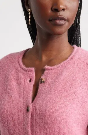 Treasure & Bond Rolled Crewneck Cardigan - Pink Haze