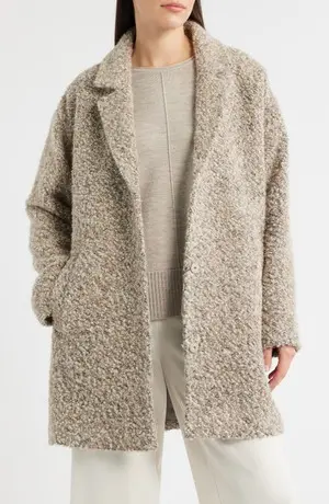 Eileen Fisher Notch Collar Long Coat - Biscuit Beige