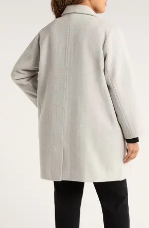 Eileen Fisher Herringbone Wool Longline Coat - Sea Salt