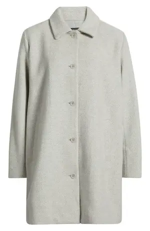 Eileen Fisher Herringbone Wool Longline Coat - Sea Salt