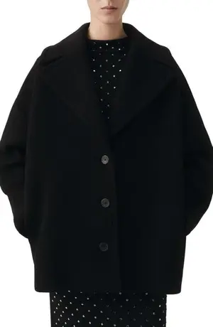 Mango Oversized Wool Blend Short Coat - Black