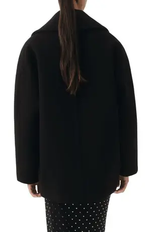 Mango Oversized Wool Blend Short Coat - Black