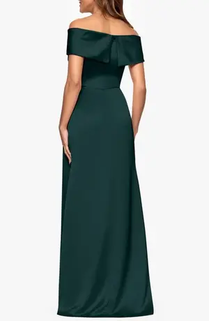 XSCAPE EVENINGS Off-the-shoulder Satin Gown - Hunter