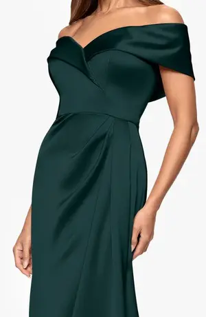 XSCAPE EVENINGS Off-the-shoulder Satin Gown - Hunter