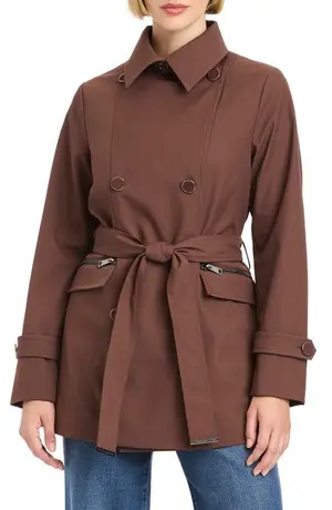 Vince Camuto Double-breasted Hooded Trench Coat - French Roast