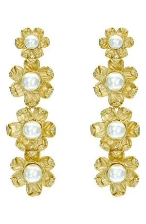 Ted Baker London Daisy Faux Pearl Linear Drop Earrings - Gold Tone/pearl