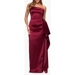 XSCAPE EVENINGS Strapless Mikado Column Gown With Ruffle