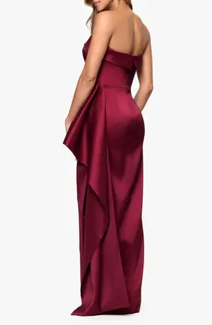 XSCAPE EVENINGS Strapless Mikado Column Gown With Ruffle