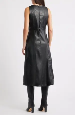 Halogen Structured Faux Leather Midi Dress - Rich Black 060