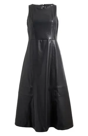 Halogen Structured Faux Leather Midi Dress - Rich Black 060