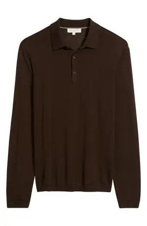 JACK VICTOR Long Sleeve Wool & Silk Polo Sweater - Brown