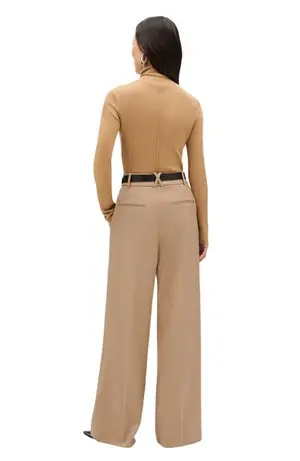 Another Tomorrow Twill Pleated Trouser - Camel