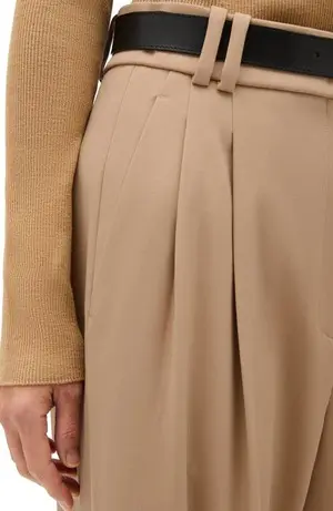 Another Tomorrow Twill Pleated Trouser - Camel