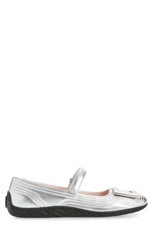 ROGER VIVIER Viv Low Quilted Metallic Leather Ballet Flat - Argento .silver