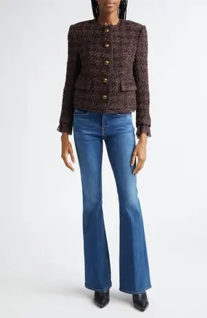 Veronica Beard Audrina Metallic Houndstooth Tweed Jacket - Dark Currant