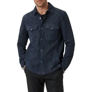 John Varvatos Jonah Herringbone Pattern Leather Overshirt - Navy