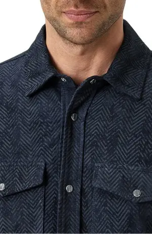 John Varvatos Jonah Herringbone Pattern Leather Overshirt - Navy