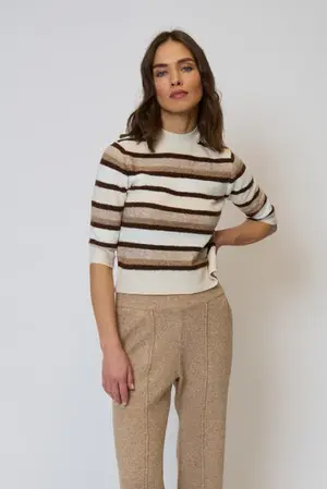 Central Park West Striped Half Sleeve Crew Neck Top