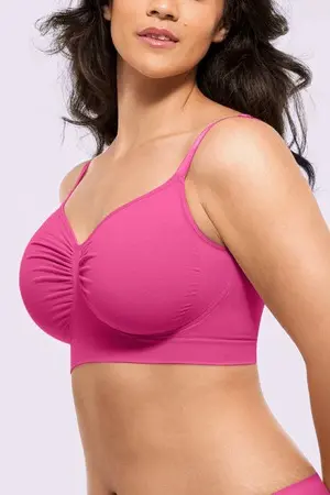SHAPELLX Wireless Seamless Comfy Non Padded V Neck Bra - Fuchsia