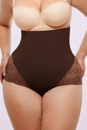 SHAPELLX Mesh Smooth High-waisted Sheer Lace Brief - Deep Coffee