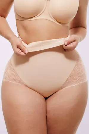 SHAPELLX Mesh Smooth High-waisted Sheer Lace Brief - Nude