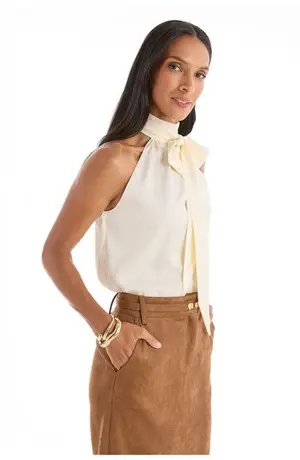 THE NOLI SHOP Rina Tie Neck Blouse - Pearl