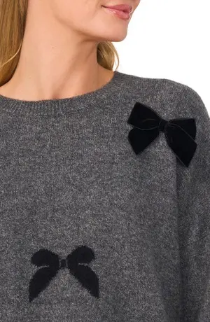 CECE DUPRAZ Bow Crewneck Sweater - Medium Heather Grey