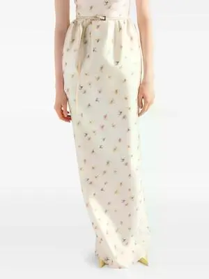 Prada Floral Print Silk Dress - Neutrals