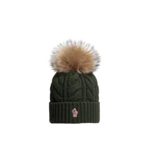 Moncler Wool And Cashmere Beanie With Pom Pom - Green