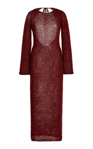 NIA THOMAS Kate Bell-sleeve Knit Maxi Dress - Red