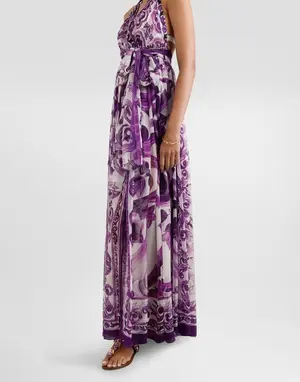 Dolce & Gabbana Majolica-print Long Chiffon Dress - Multicolor